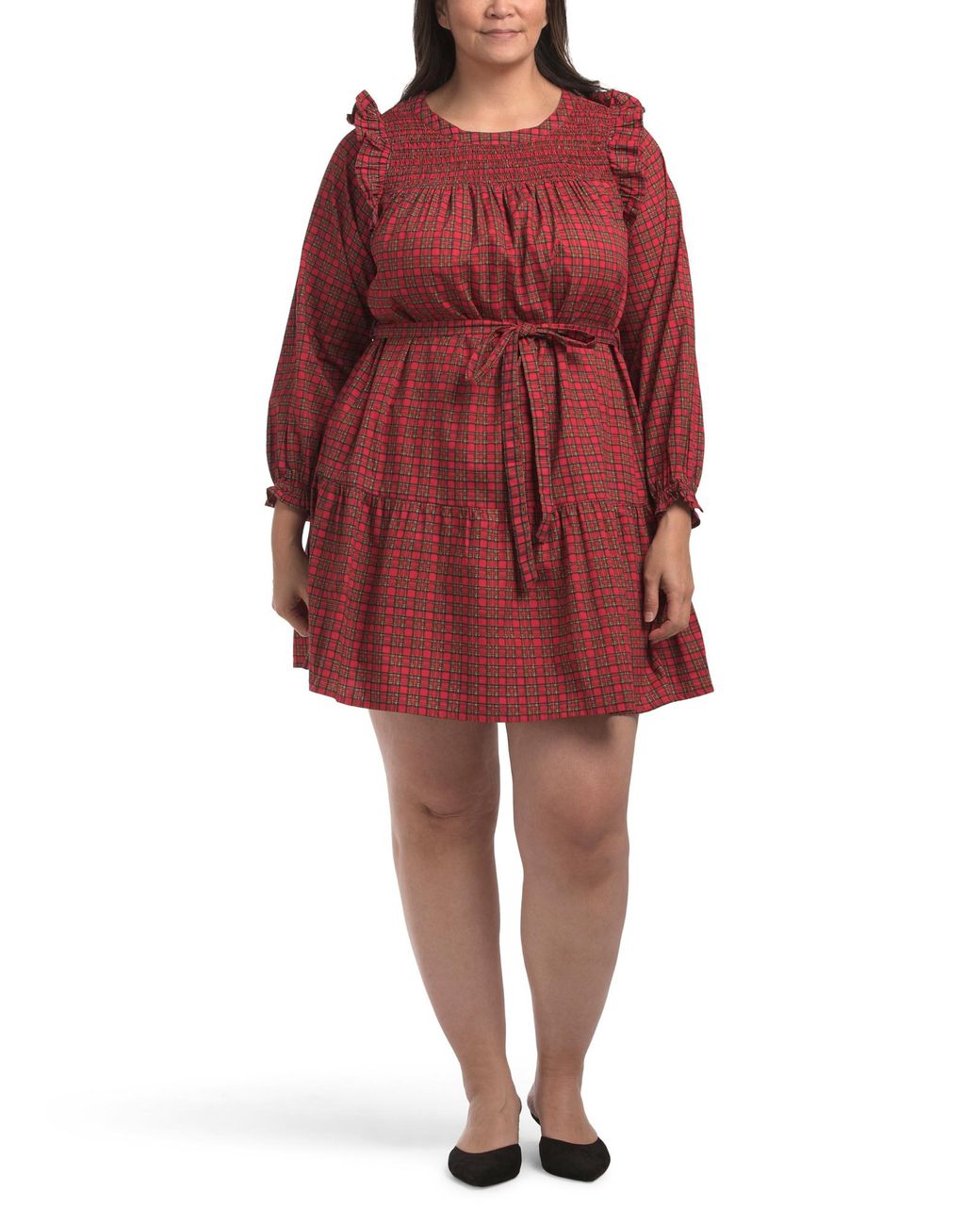 TJ Maxx Plus Blackwatch Plaid Smocked Top Mini Dress For Cotton in Red ...