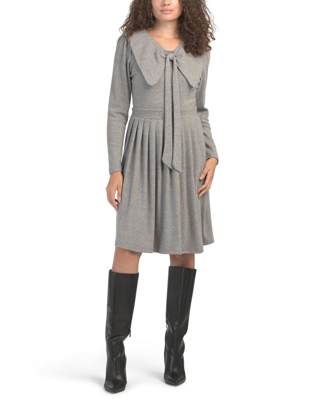 TJ Maxx Long Sleeve Oversized Collar Sweater Dress For Cotton in Gray ...