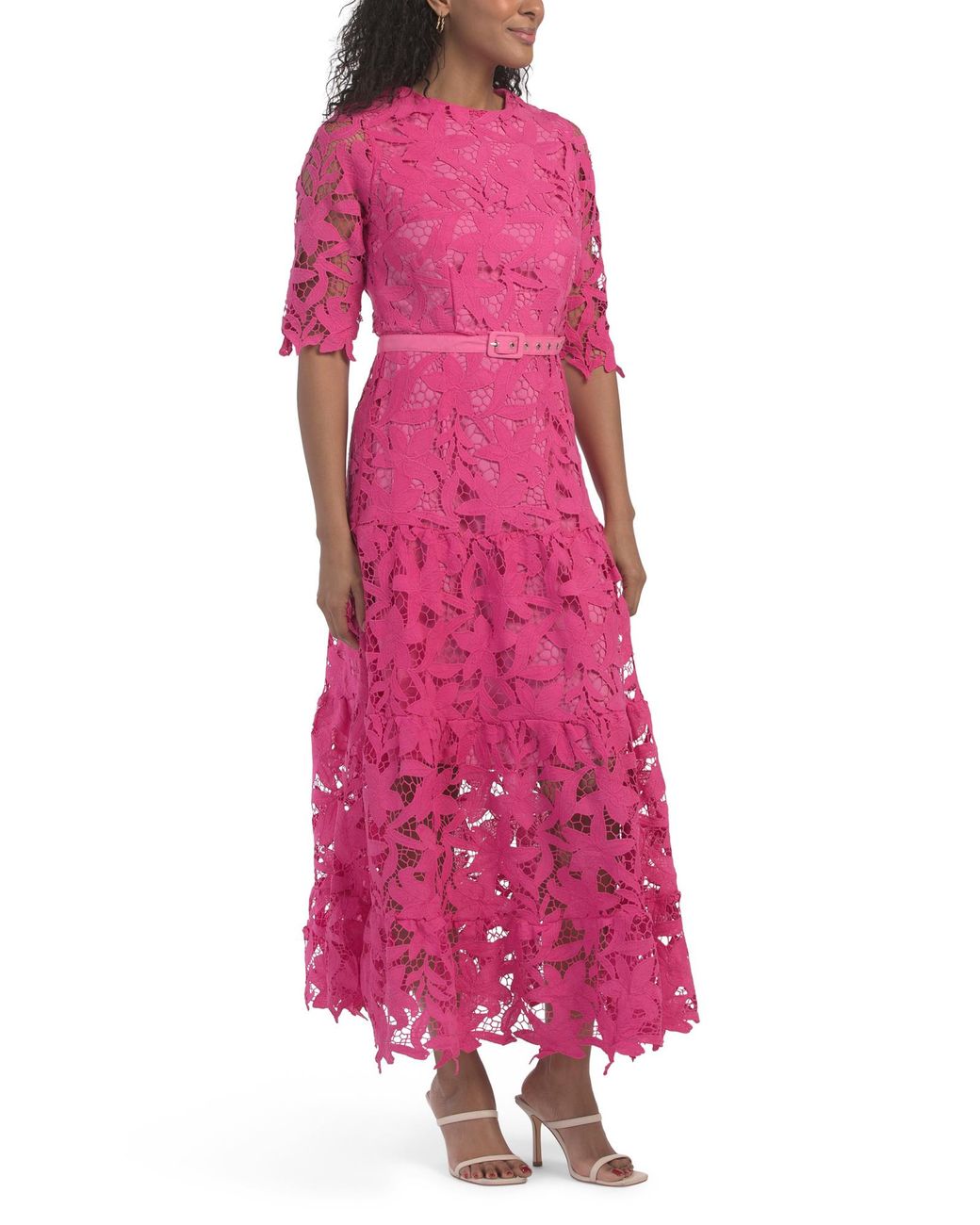 TJ Maxx Elbow Sleeve Lace Maxi Dress For Spandex/Polyester in Pink | Lyst
