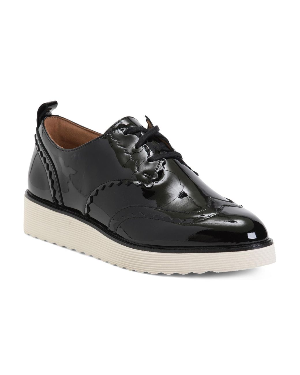 TJ Maxx Patent Leather Mitzi Scalloped Wingtip Shoes For in Black | Lyst