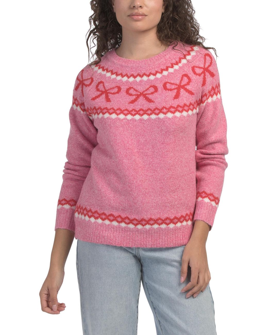TJ Maxx Bow Fair Isle Sweater, Nylon/Spandex/Polyester in Red | Lyst
