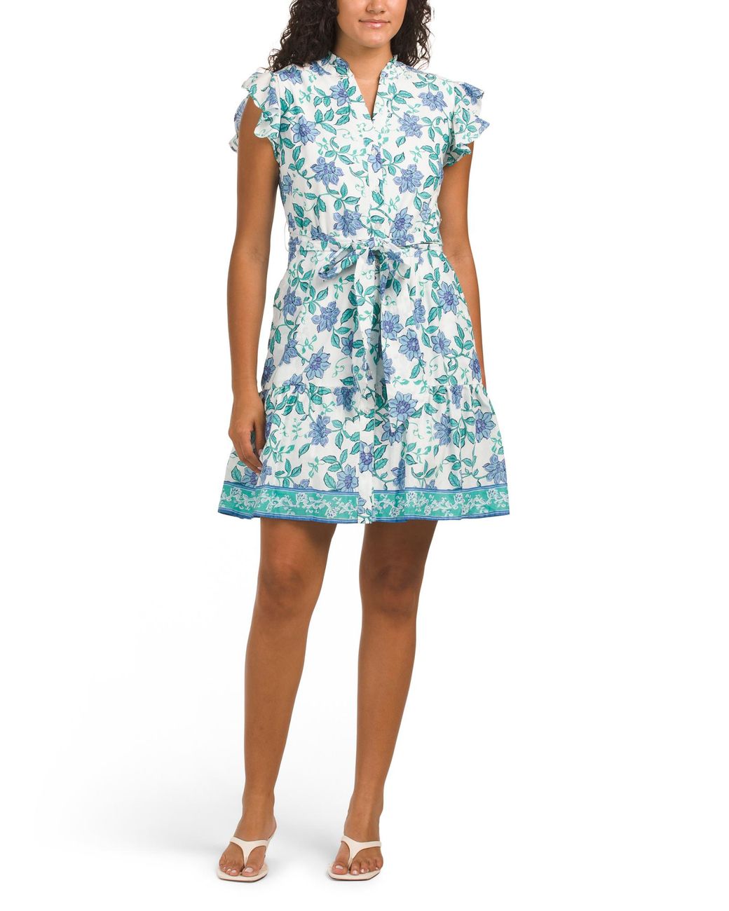 TJ Maxx Flutter Sleeve Button Up Fit And Flare Mini Dress For Cotton in ...