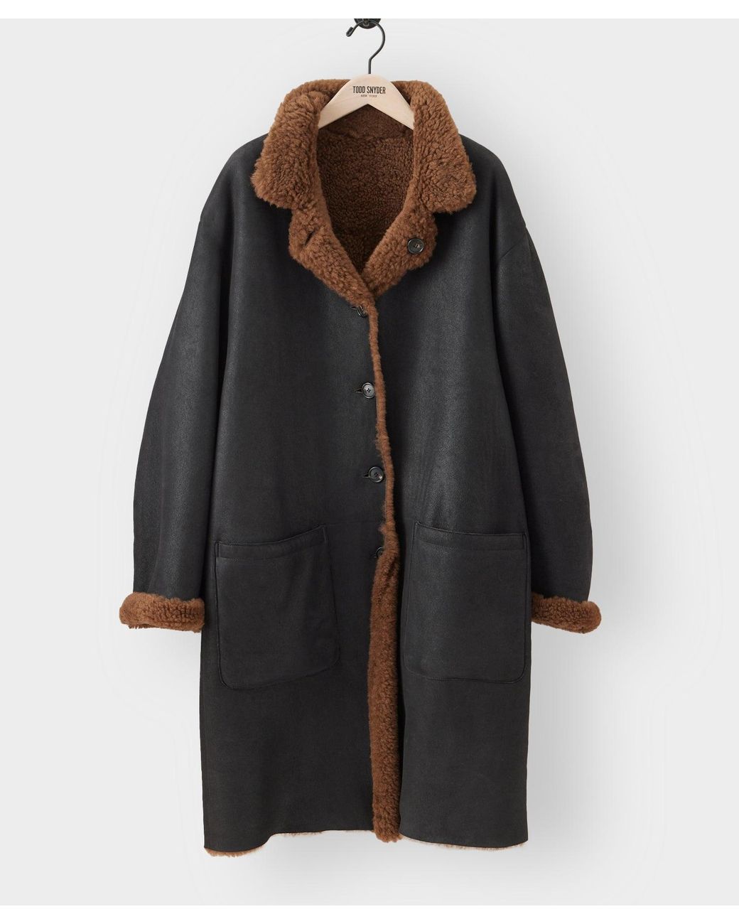 Todd Snyder Italian Reversible Shearling Overcoat in Black for Men | Lyst