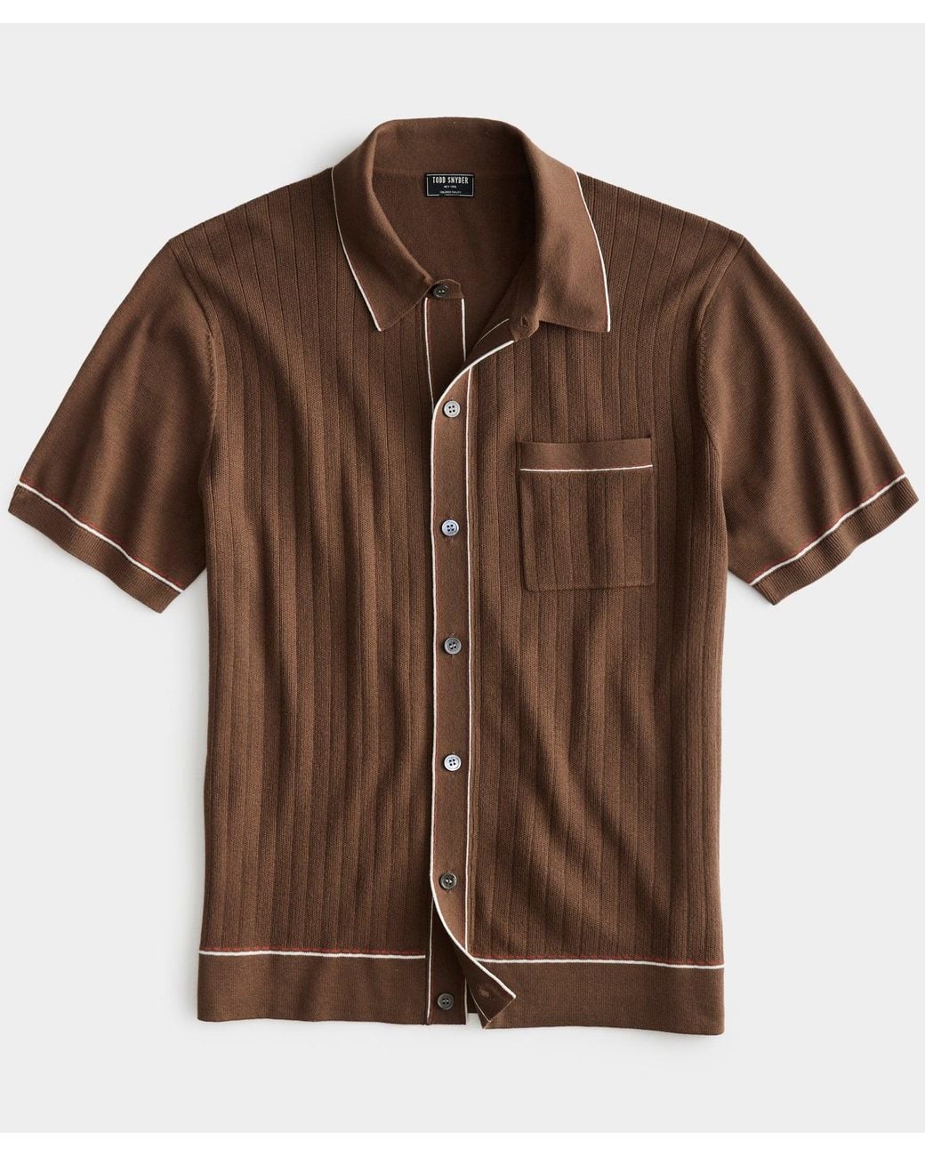 Todd Snyder Cotton Silk Short Sleeve Full Placket Riviera Polo in Brown ...