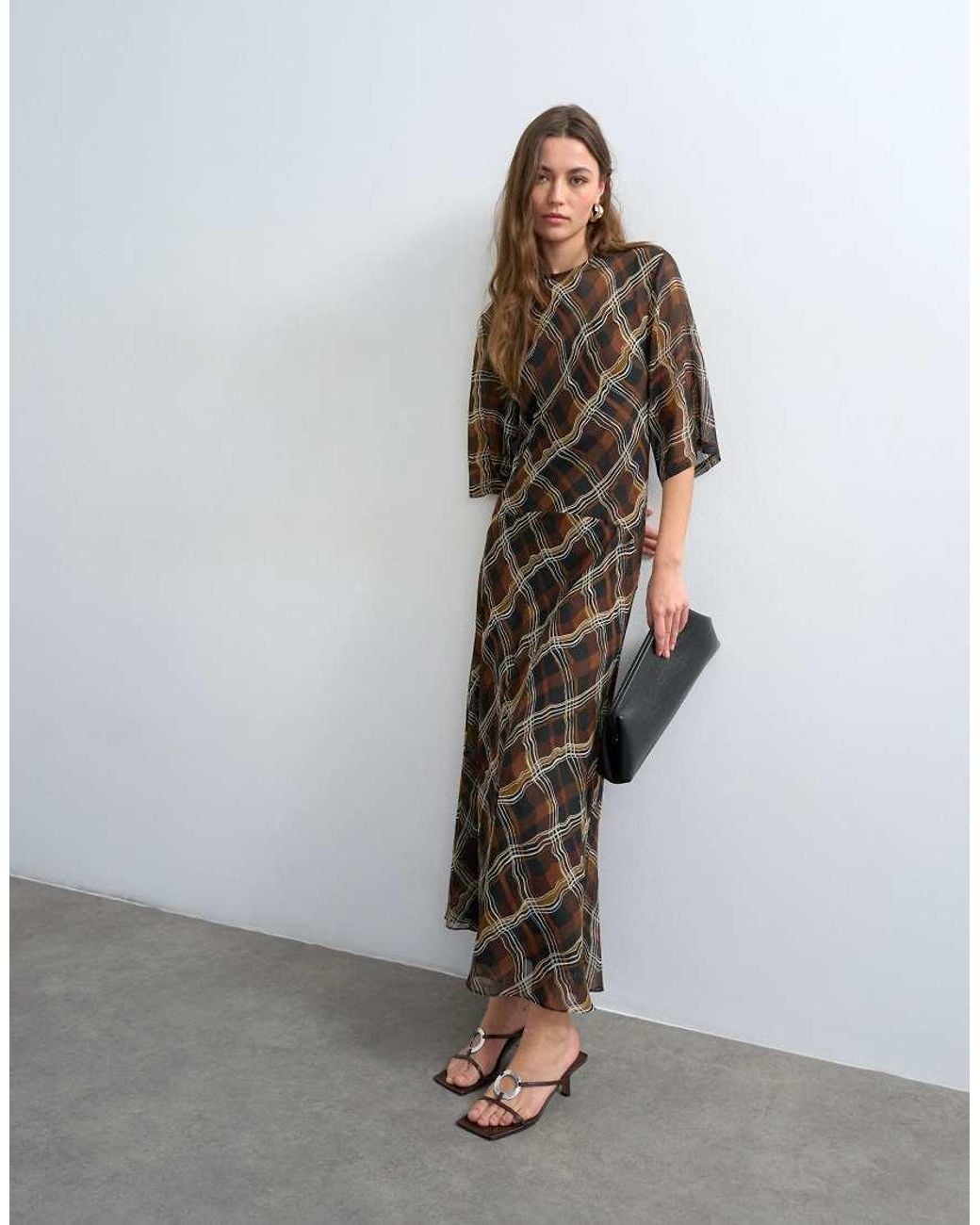 TOPSHOP Curved Waistband Chiffon T-Shirt Maxi Dress in Grey | Lyst UK