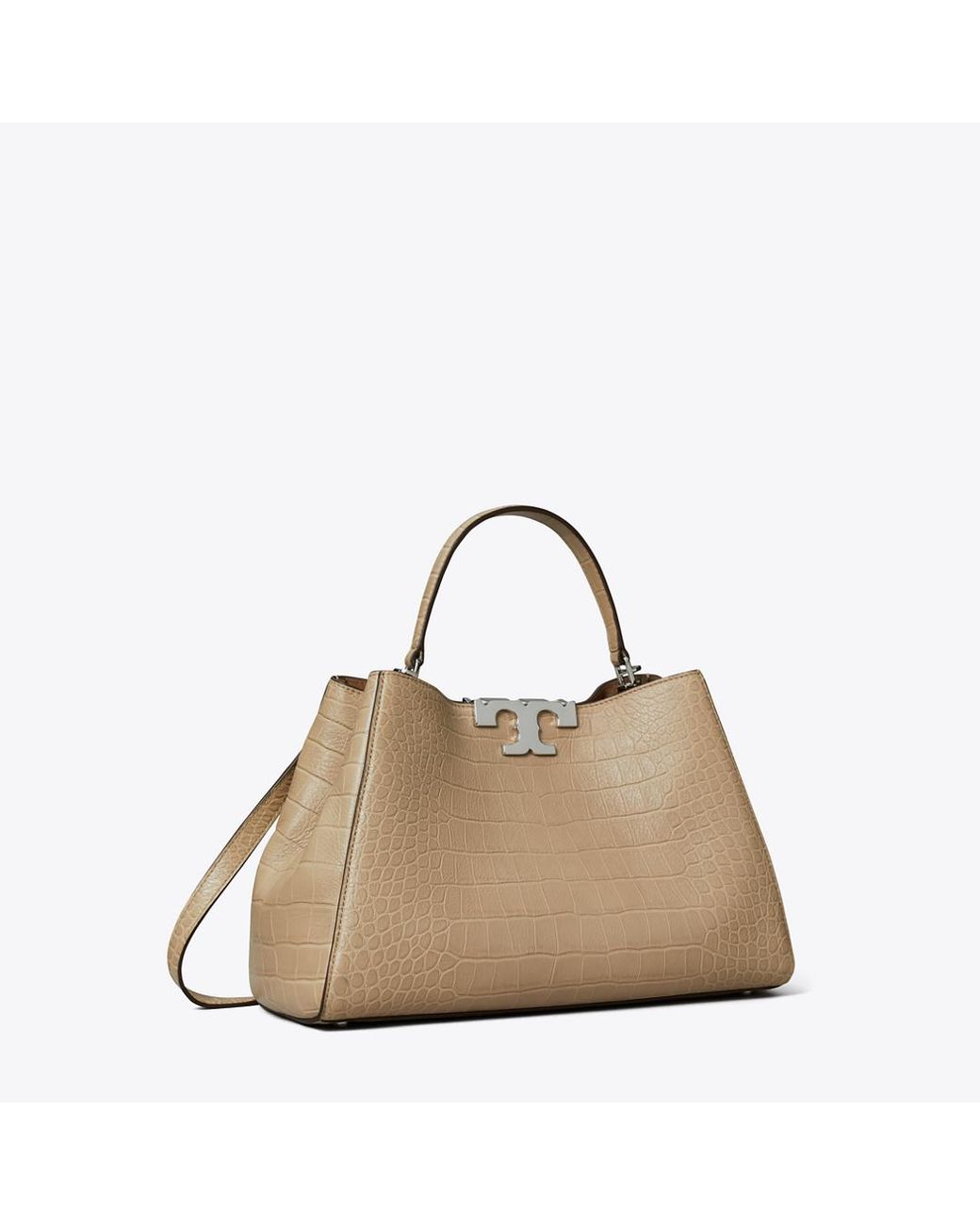 Tory Burch Eleanor Soft Croc-Embossed Satchel in Natural | Lyst