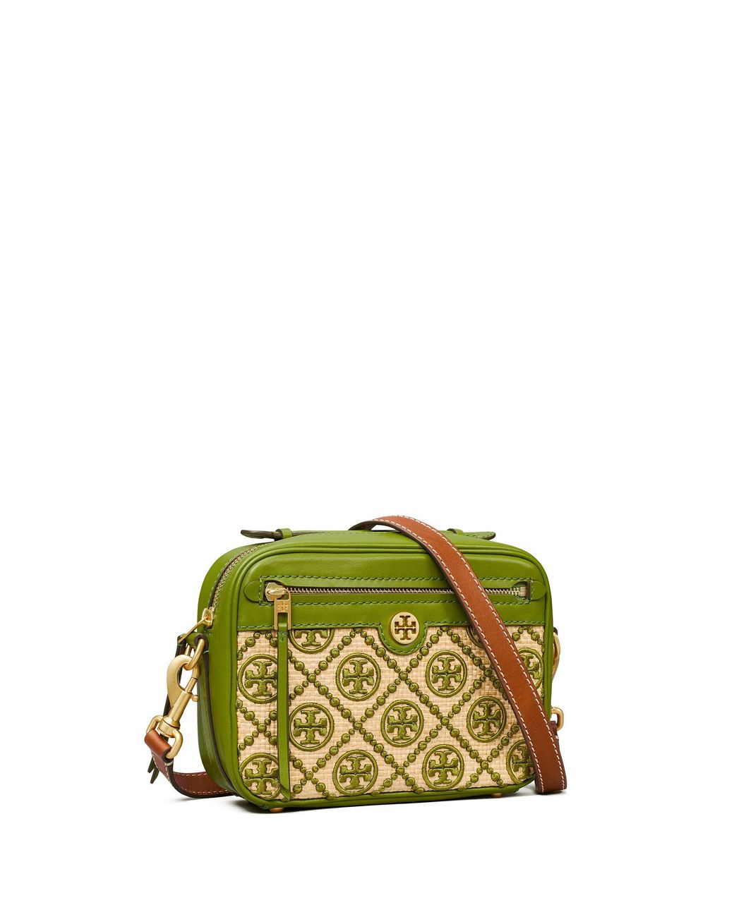 Tory Burch T Monogram Straw Camera Bag in Green | Lyst Canada