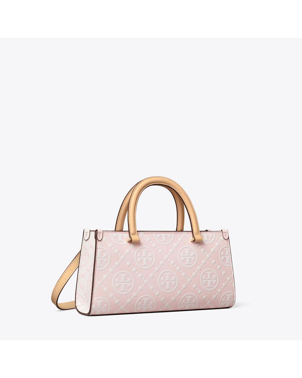 Tory Burch T Monogram Contrast Embossed Small East-West Tote in Pink | Lyst