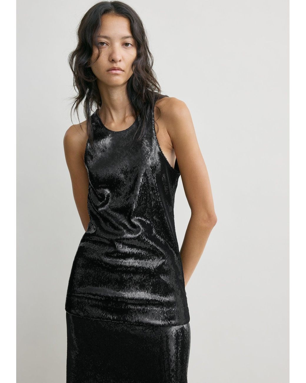 TOTEME Curved Sequin Tank in Black | Lyst
