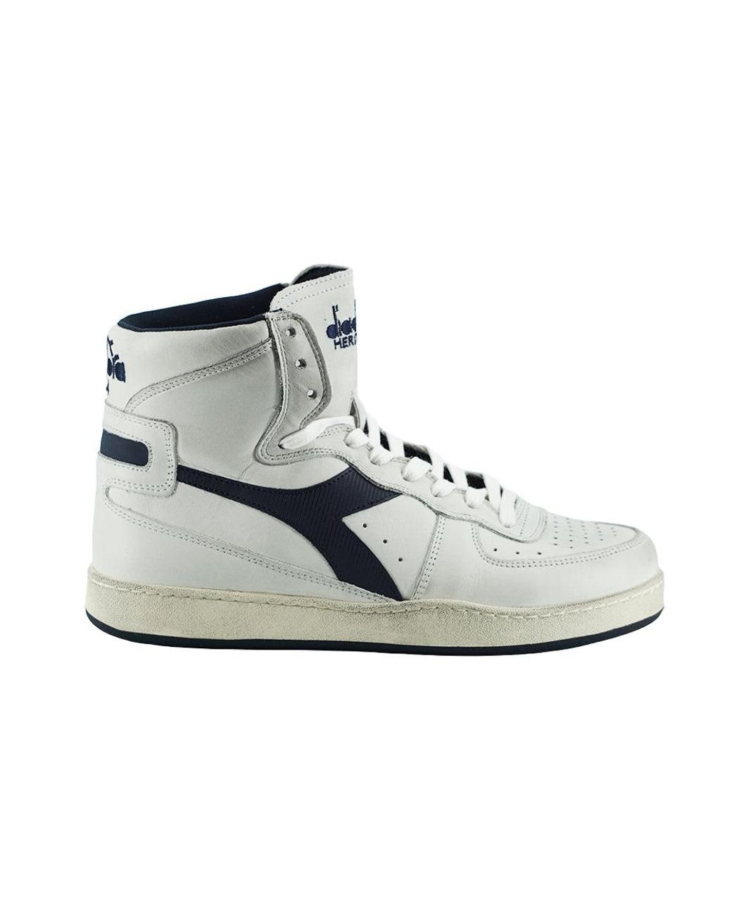 Diadora Mi Basket White Leather High Sneakers in Gray for Men | Lyst