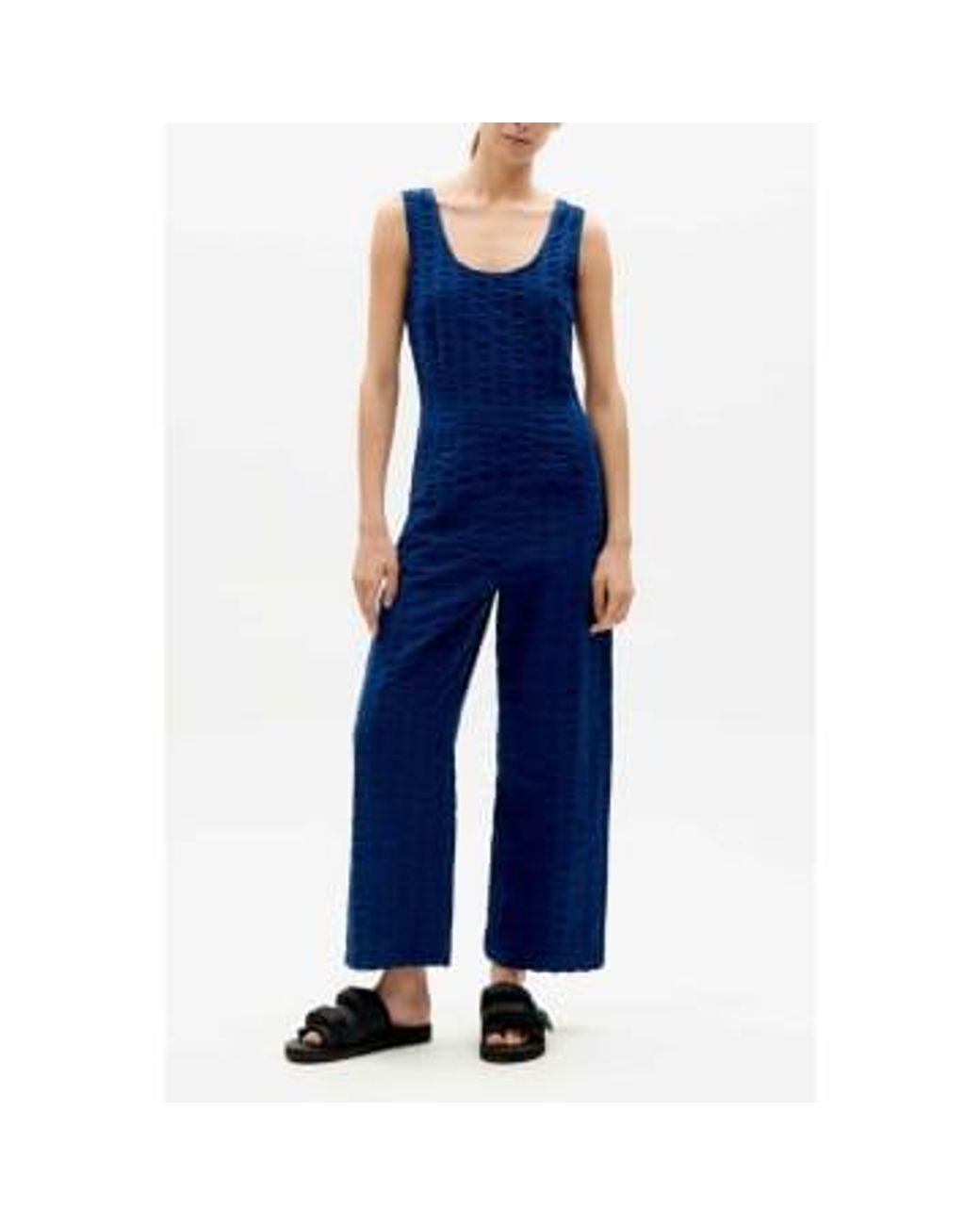 Thinking Mu Navy Big Seersucker Rafflesia Jumpsuit / Xl in Blue | Lyst UK