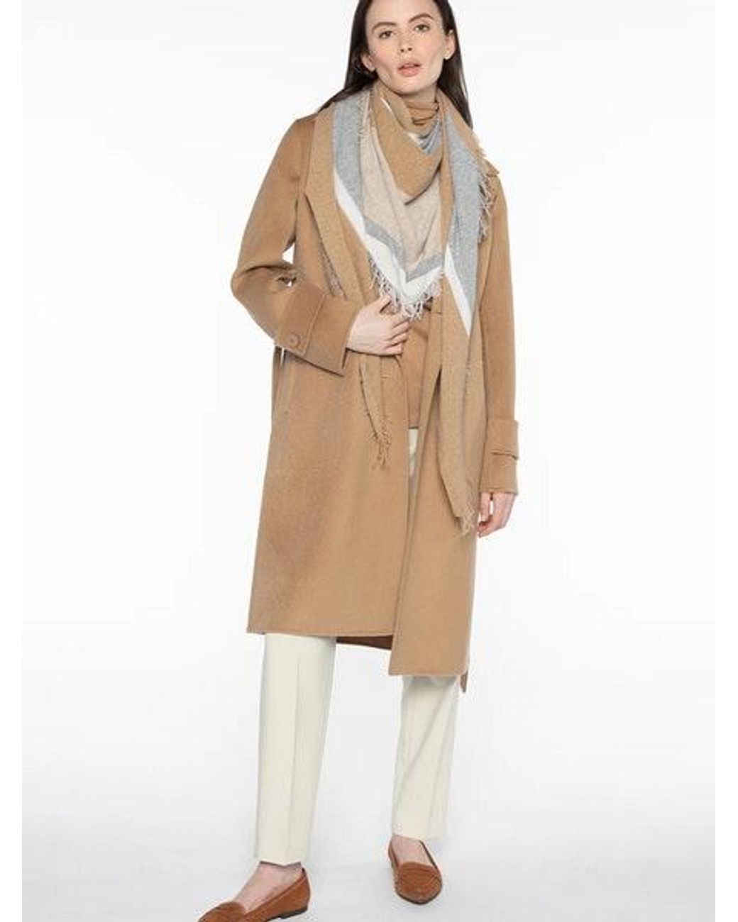 Kinross Cashmere Cashmere Striped Fringe Triangle Wrap in White | Lyst