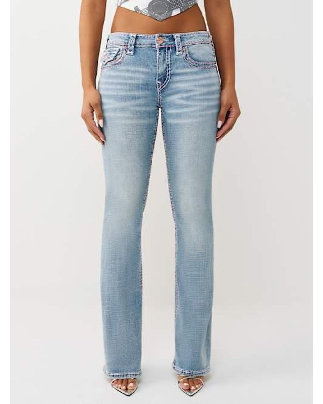 TRUE RELIGION Becca Mid Rise Super T Flap Bootcut Jean in Blue | Lyst