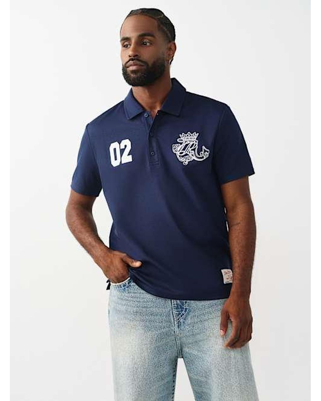 TRUE RELIGION Logo Crest Sport Polo Shirt in Blue for Men | Lyst