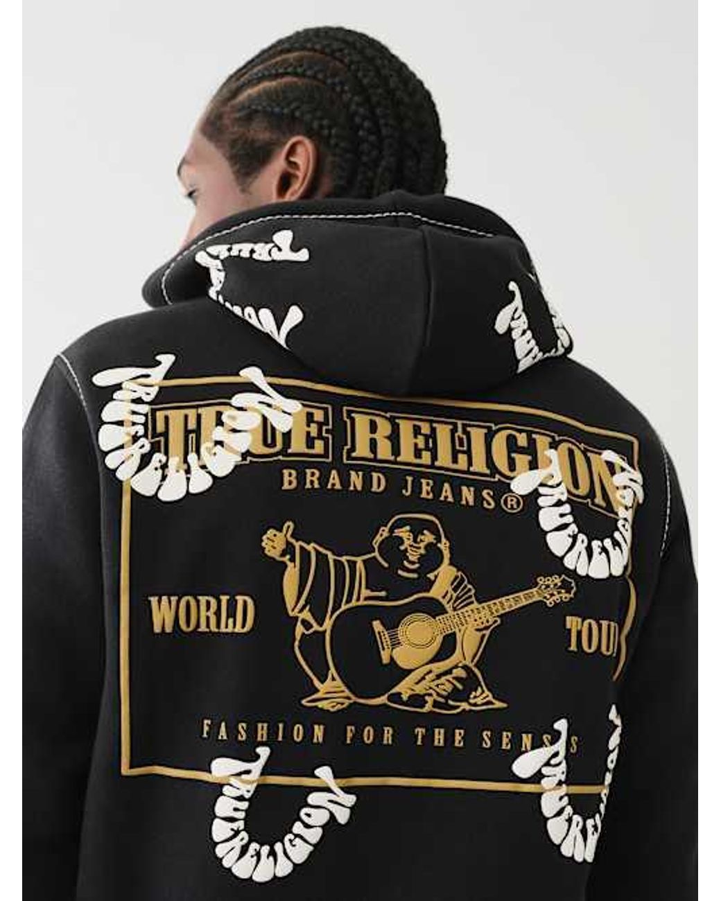 TRUE RELIGION Big T Warped Puff Print Logo Zip Hoodie in Black for Men ...