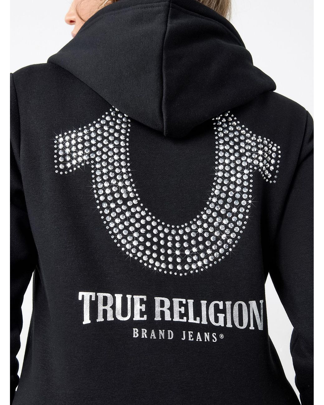 True Religion Crystal Horseshoe Zip Hoodie in White | Lyst