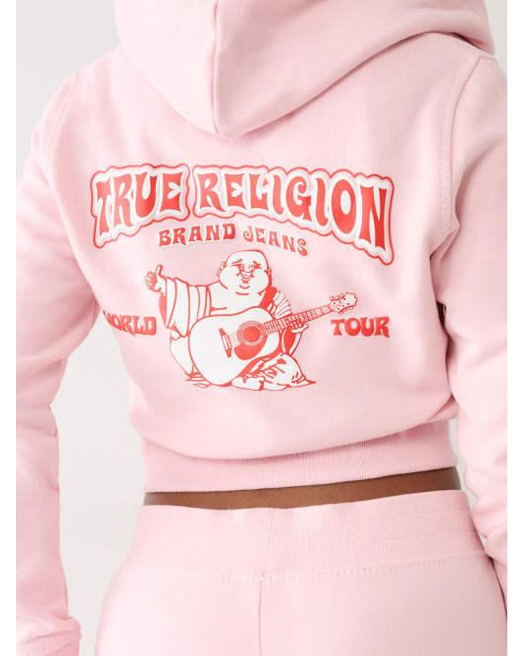 TRUE RELIGION Big T Logo Zip Crop Hoodie in Pink | Lyst