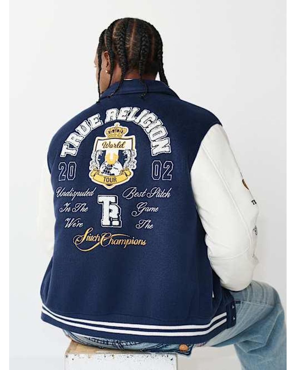 TRUE RELIGION Crest Wool Varsity Jacket in Blue for Men | Lyst