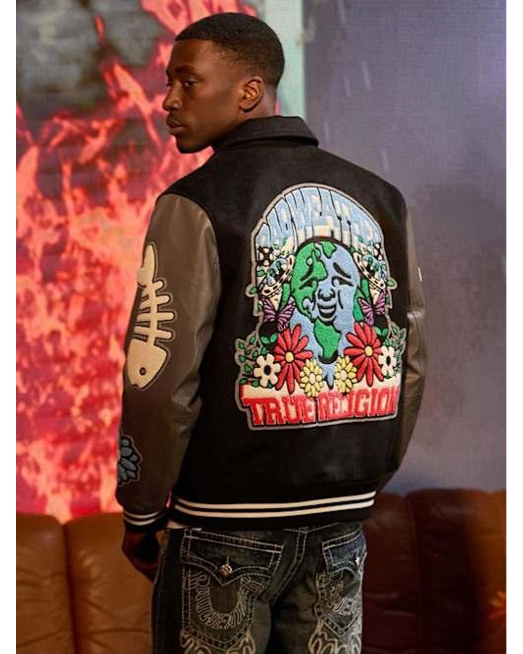 True Religion Bw X Tr Patch Varsity Jacket in Red for Men | Lyst