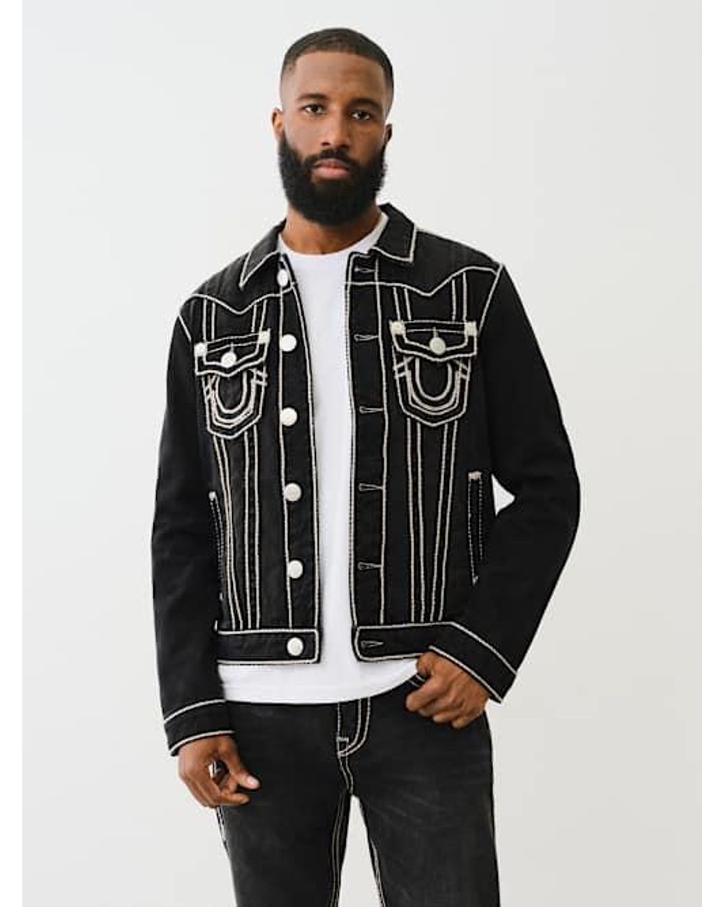 TRUE RELIGION Jimmy Rope Stitch Denim Jacket in Black for Men | Lyst