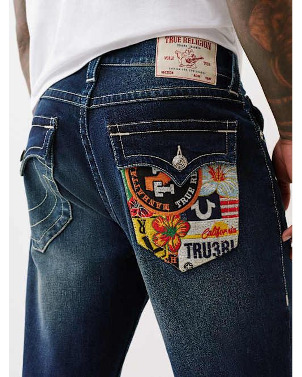 TRUE RELIGION Ricky Embroidered Pocket Straight Jean in Blue for Men | Lyst