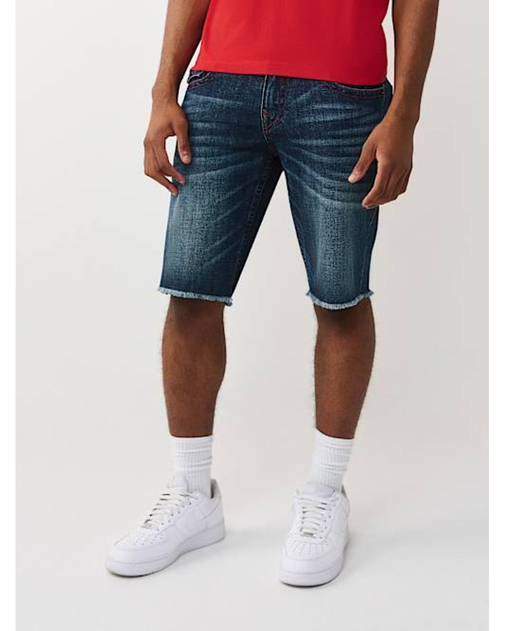 TRUE RELIGION Ricky Frayed Hem Flap Short in Blue for Men | Lyst