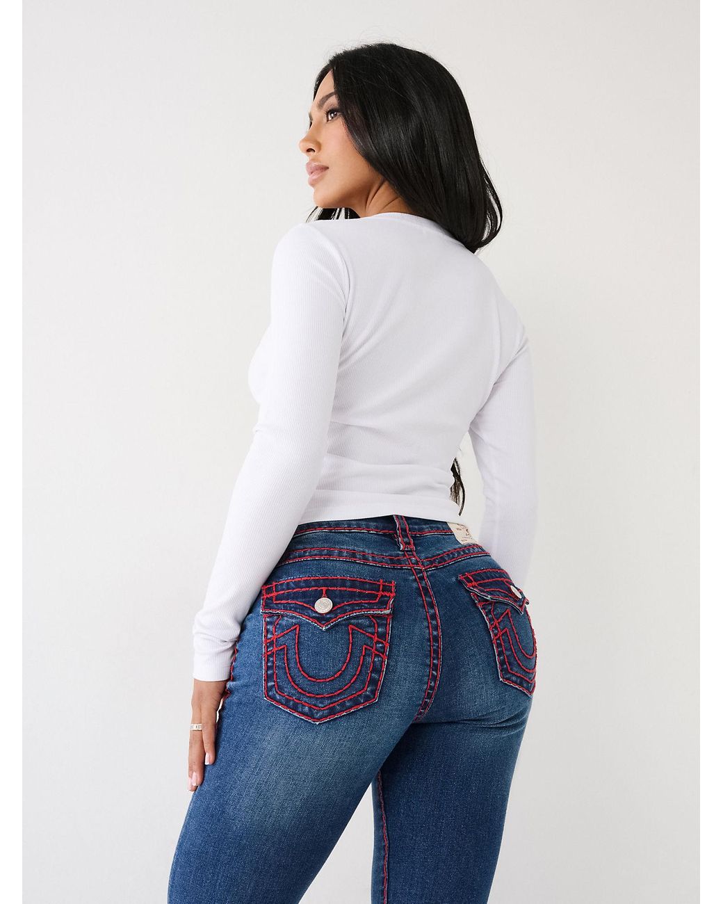TRUE RELIGION Billie Super T Stitch Straight Jean in Blue | Lyst