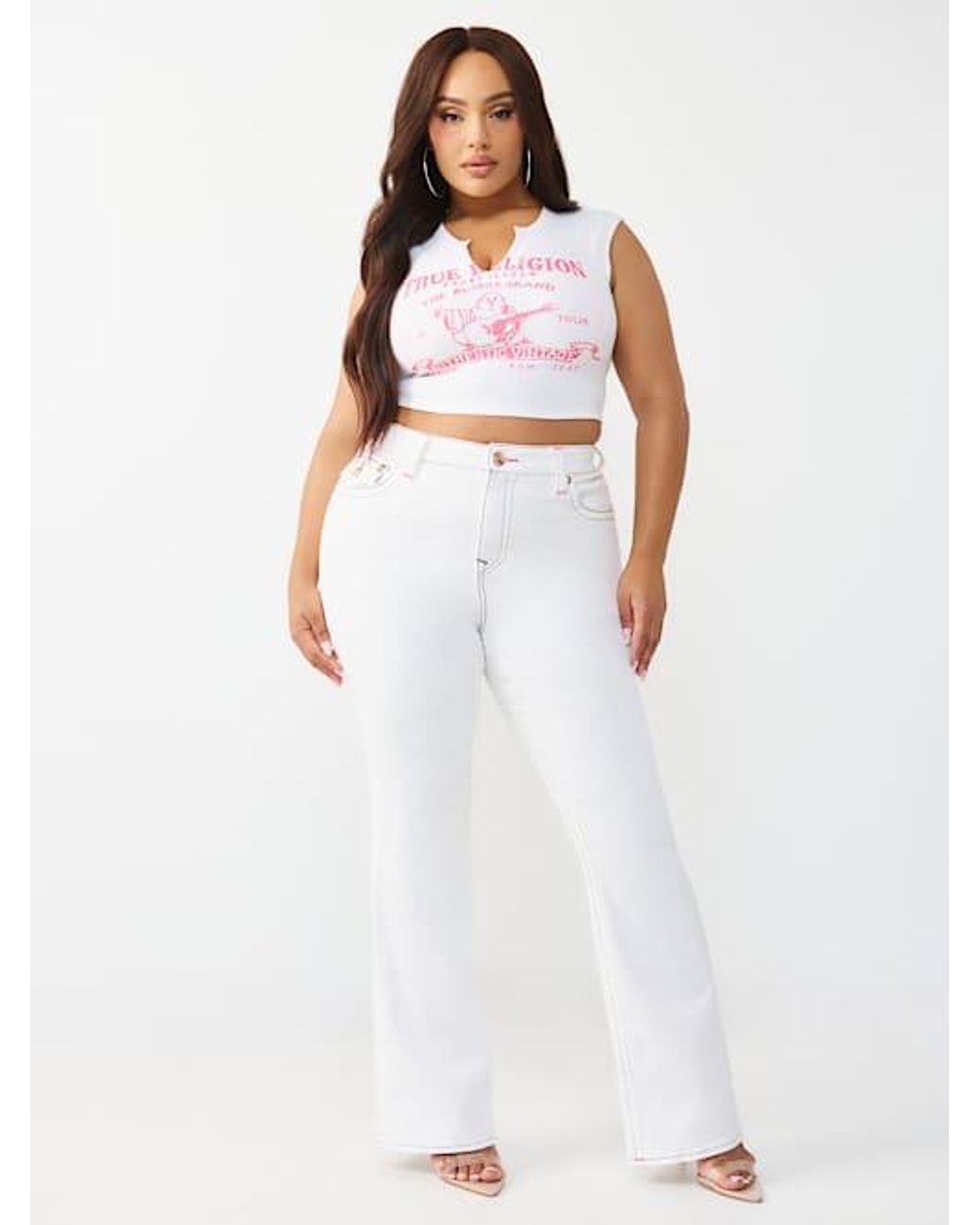 TRUE RELIGION Plus Becca Mid Rise Flap Bootcut Jean in White | Lyst