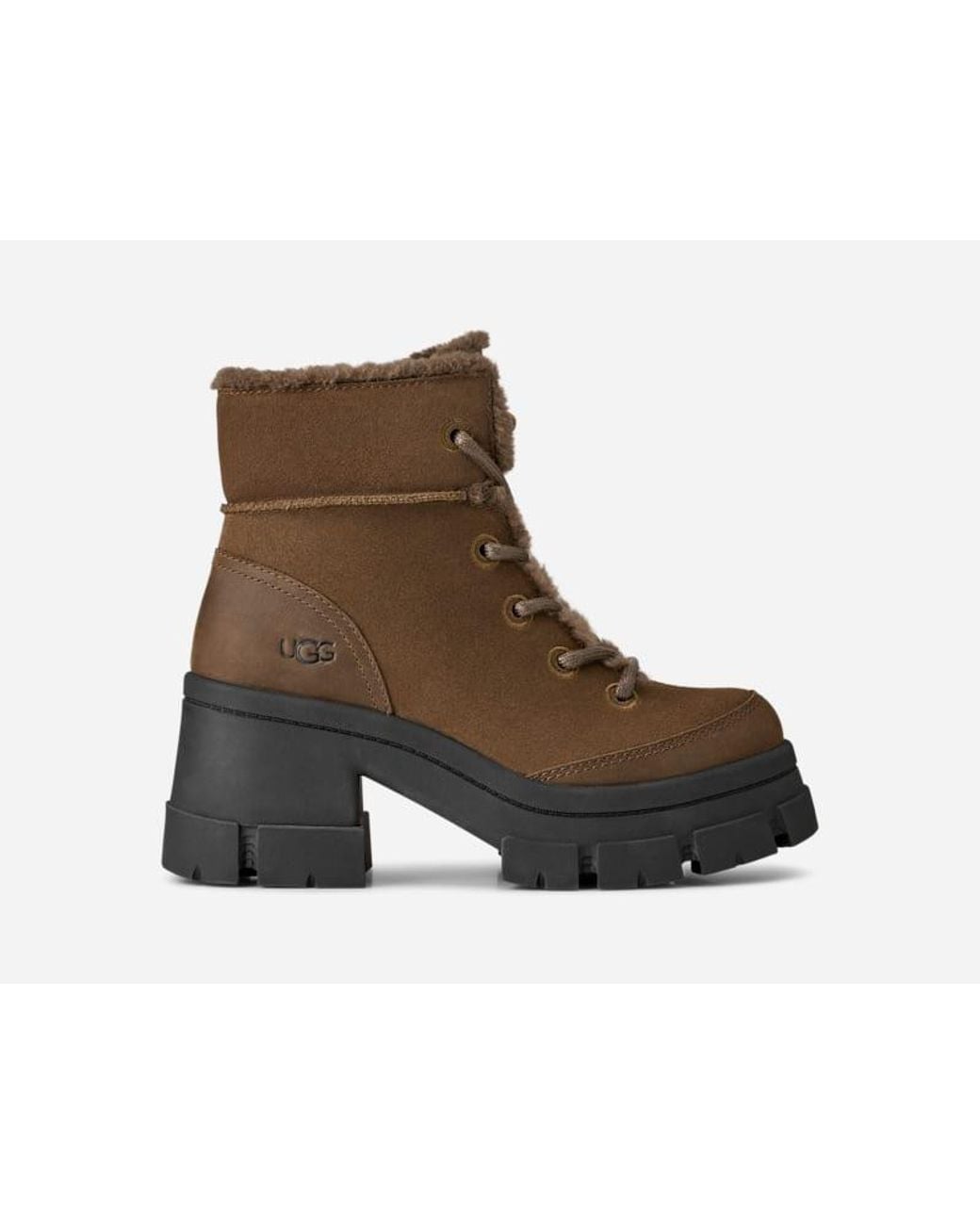 UGG Brooklyn Lace Up Cuff Leather Boots in Brown | Lyst