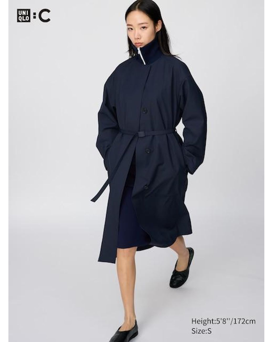 Uniqlo Collarless Long Coat (Relaxed) in Blue | Lyst UK