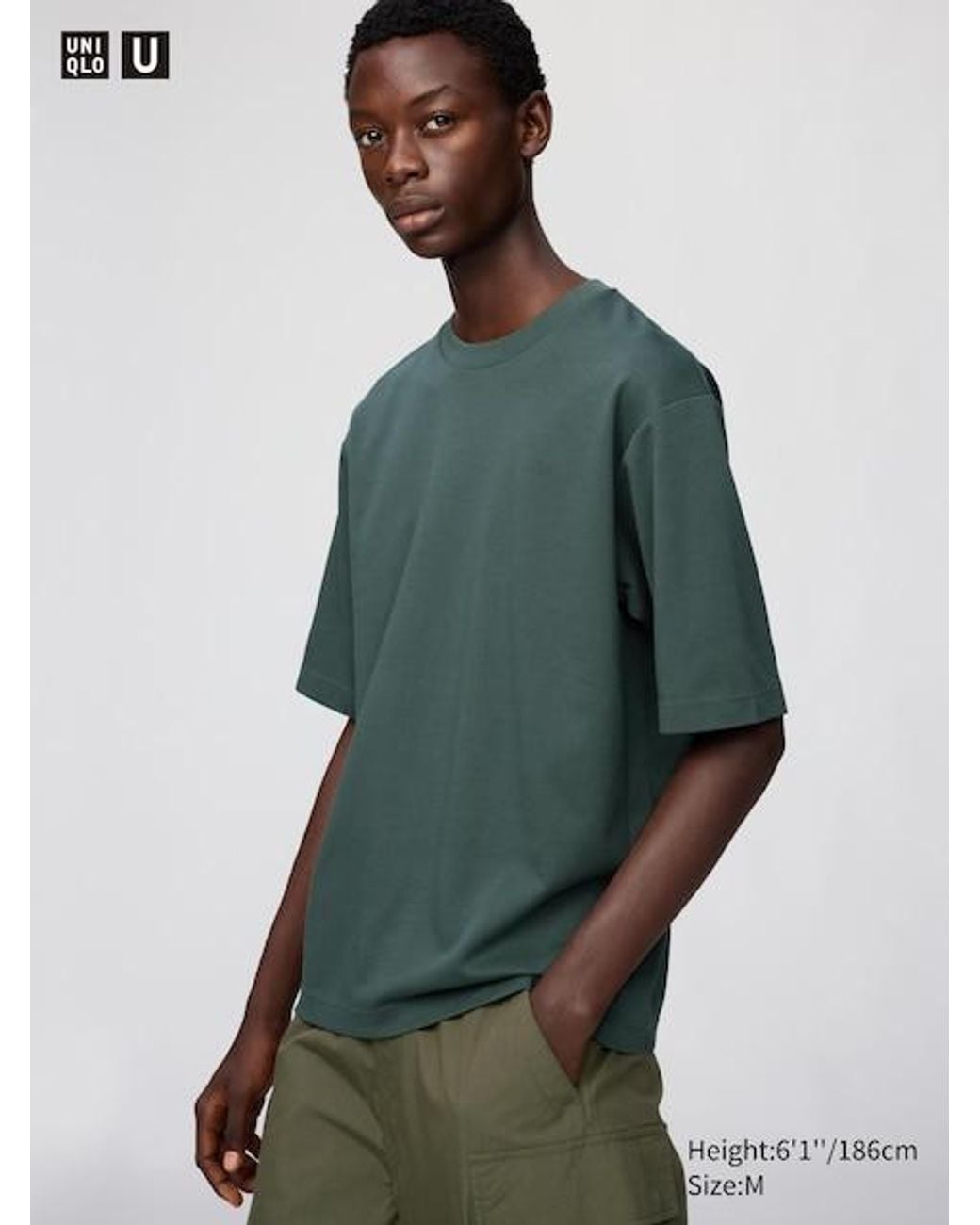 Uniqlo Airism Cotton Oversized Crew Neck T-Shirt in Green for Men | Lyst UK