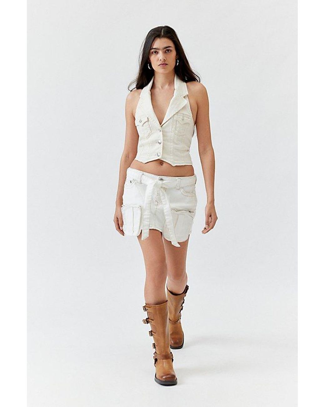True Religion Denim Halter Vest Jacket in White | Lyst