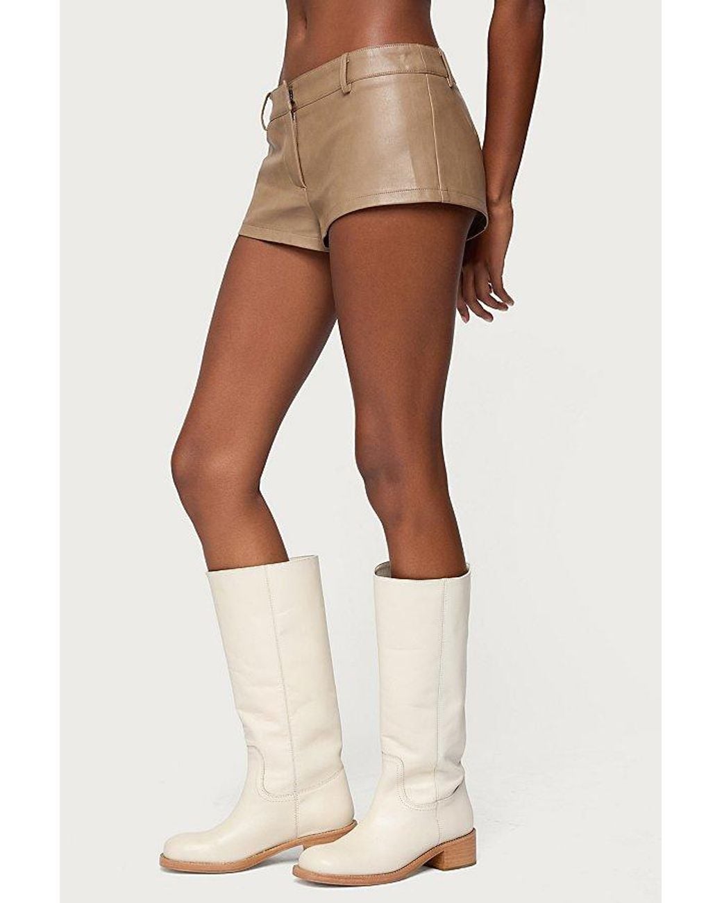 Edikted Melaney Faux Leather Micro Shorts in Natural | Lyst