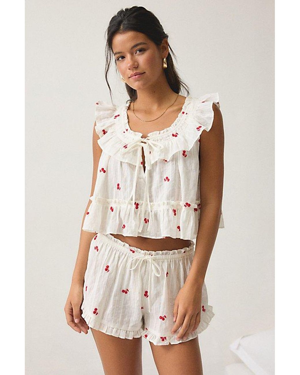 Out From Under Love Letters Ruffle Babydoll Top + Micro Short Pj Set in ...
