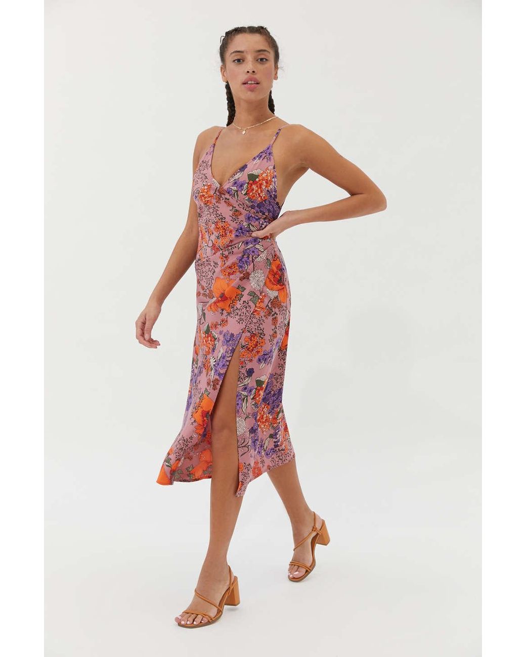 Urban Outfitters Uo Lily Satin Wrap Midi Dress in Pink | Lyst Canada