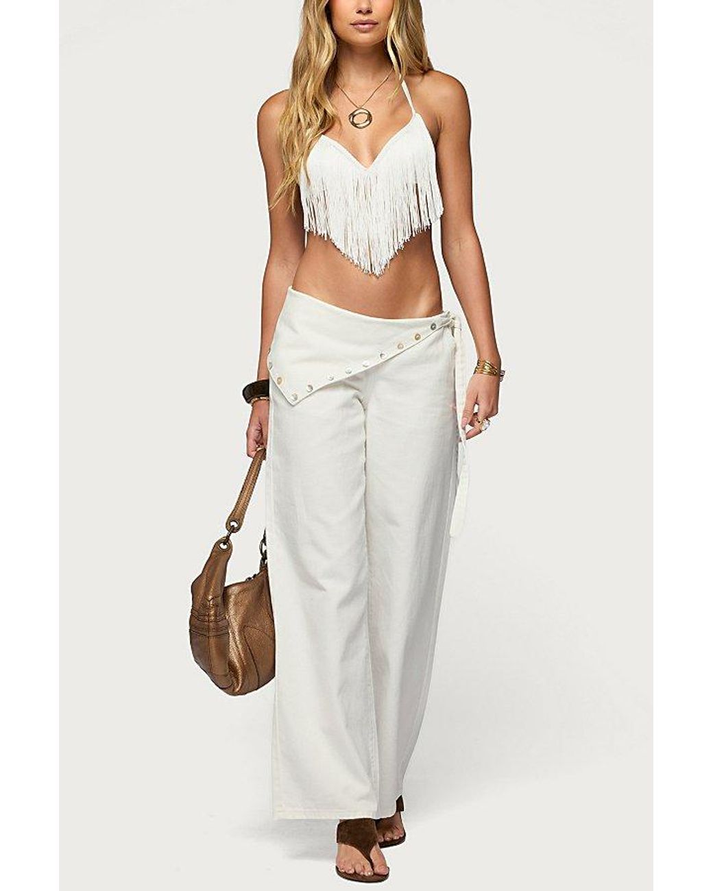 Edikted Kienna Fringed Bra Top in White | Lyst