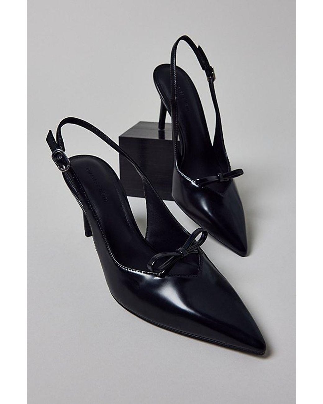 Charles & Keith Bow Pointed Toe Slingback Heel in Black | Lyst