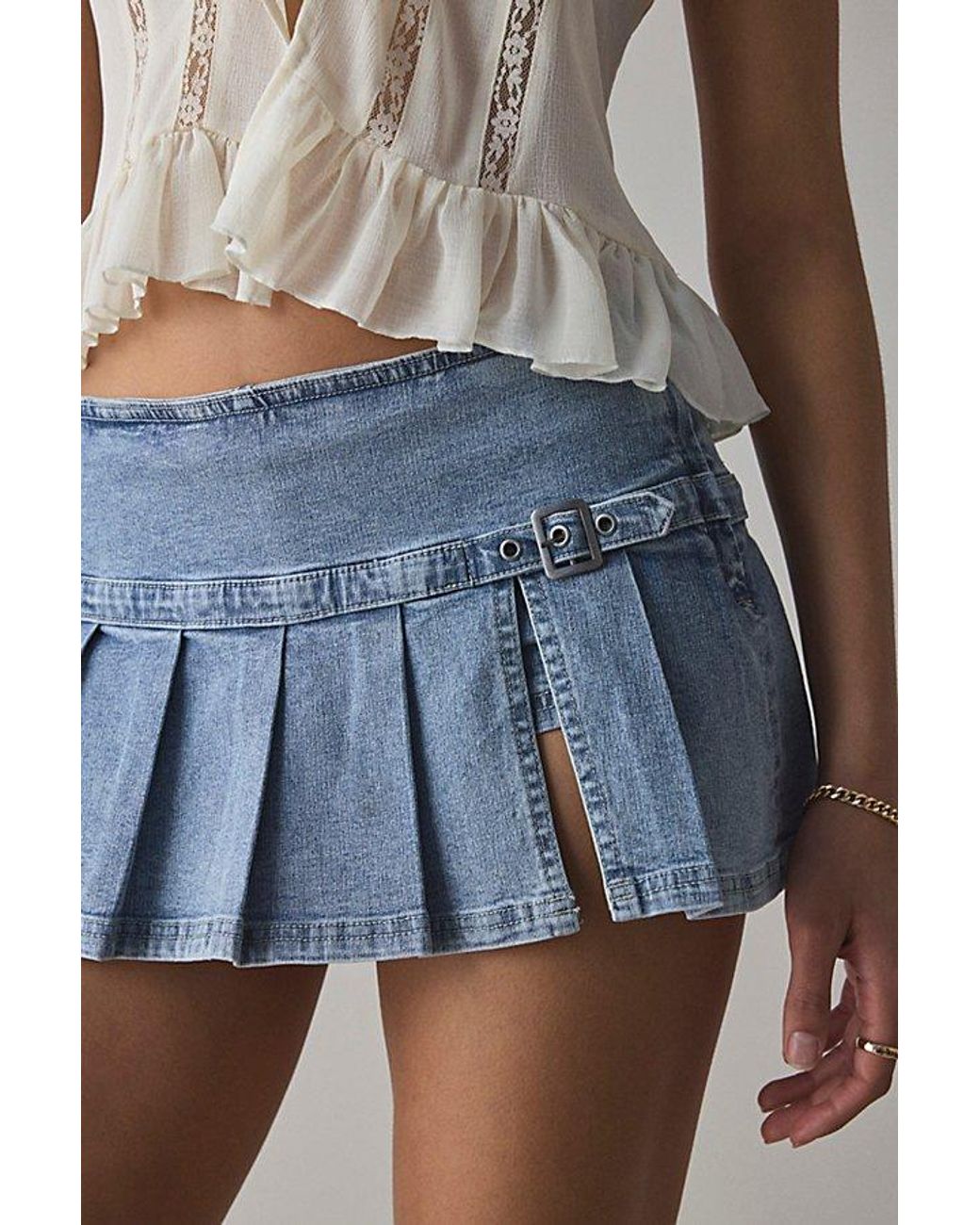 BDG Shaina Belted Denim Micro Mini Skort in Blue | Lyst