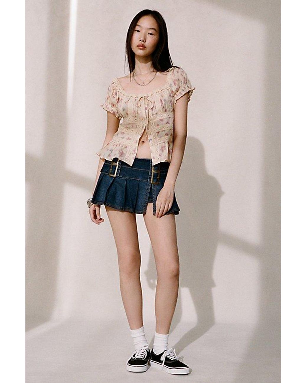 BDG Double Trouble Belted Denim Micro Mini Skort in Blue | Lyst