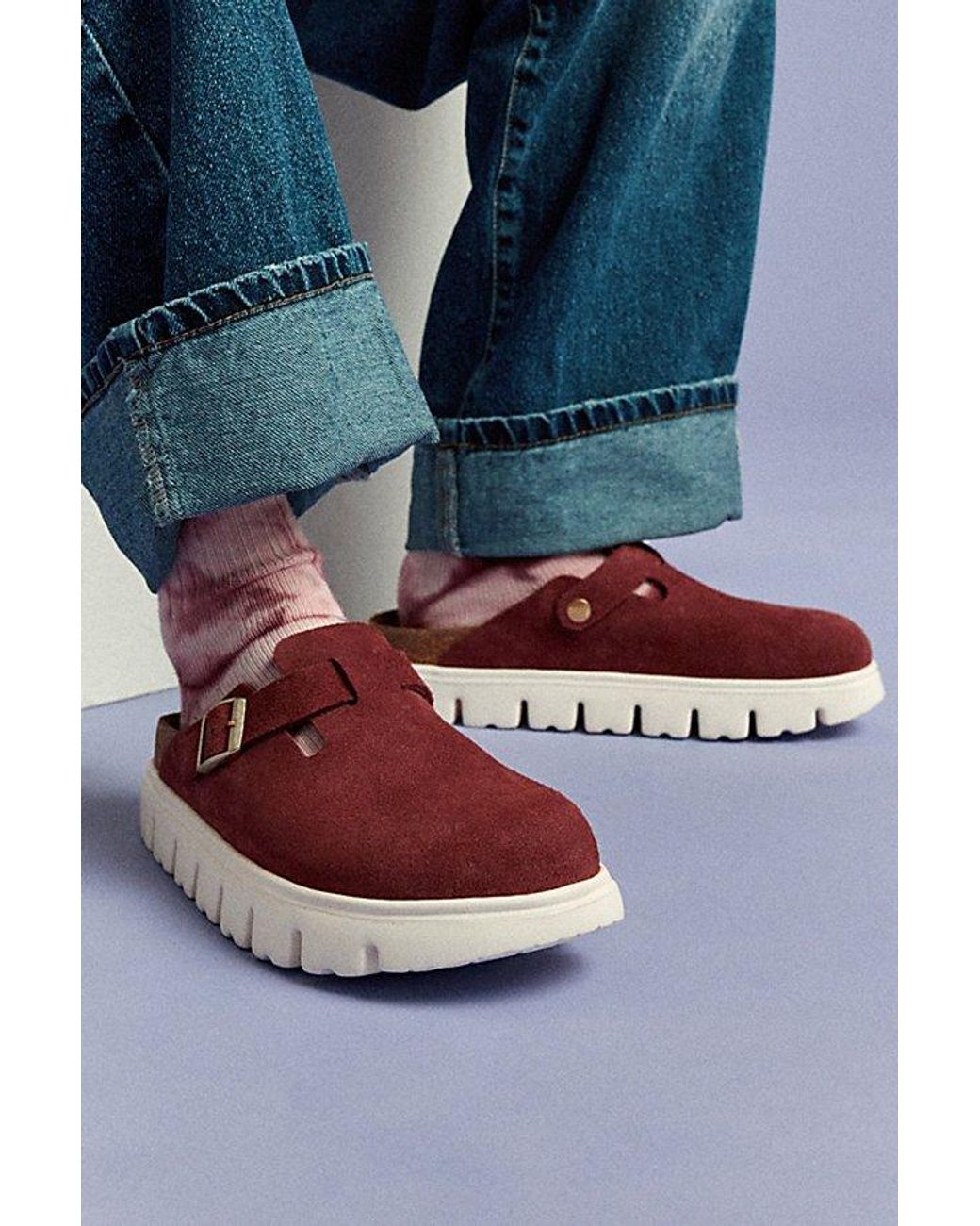 Birkenstock Papillio Boston Chunky Suede Clog in Blue | Lyst