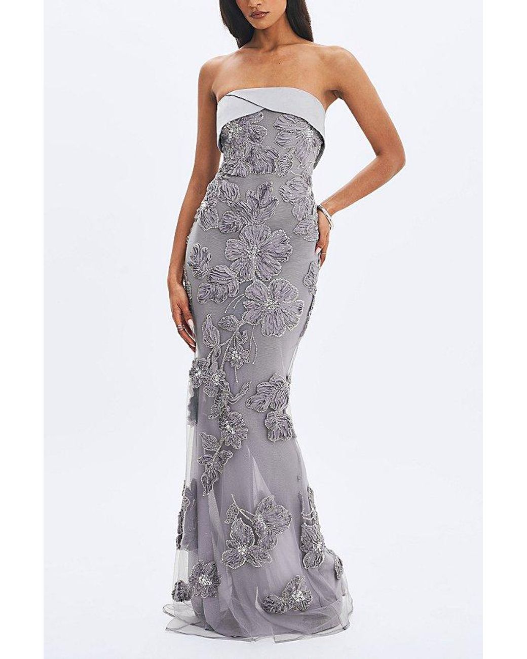Miss Circle Raphaela Beaded Floral Strapless Mermaid Maxi Dress in ...