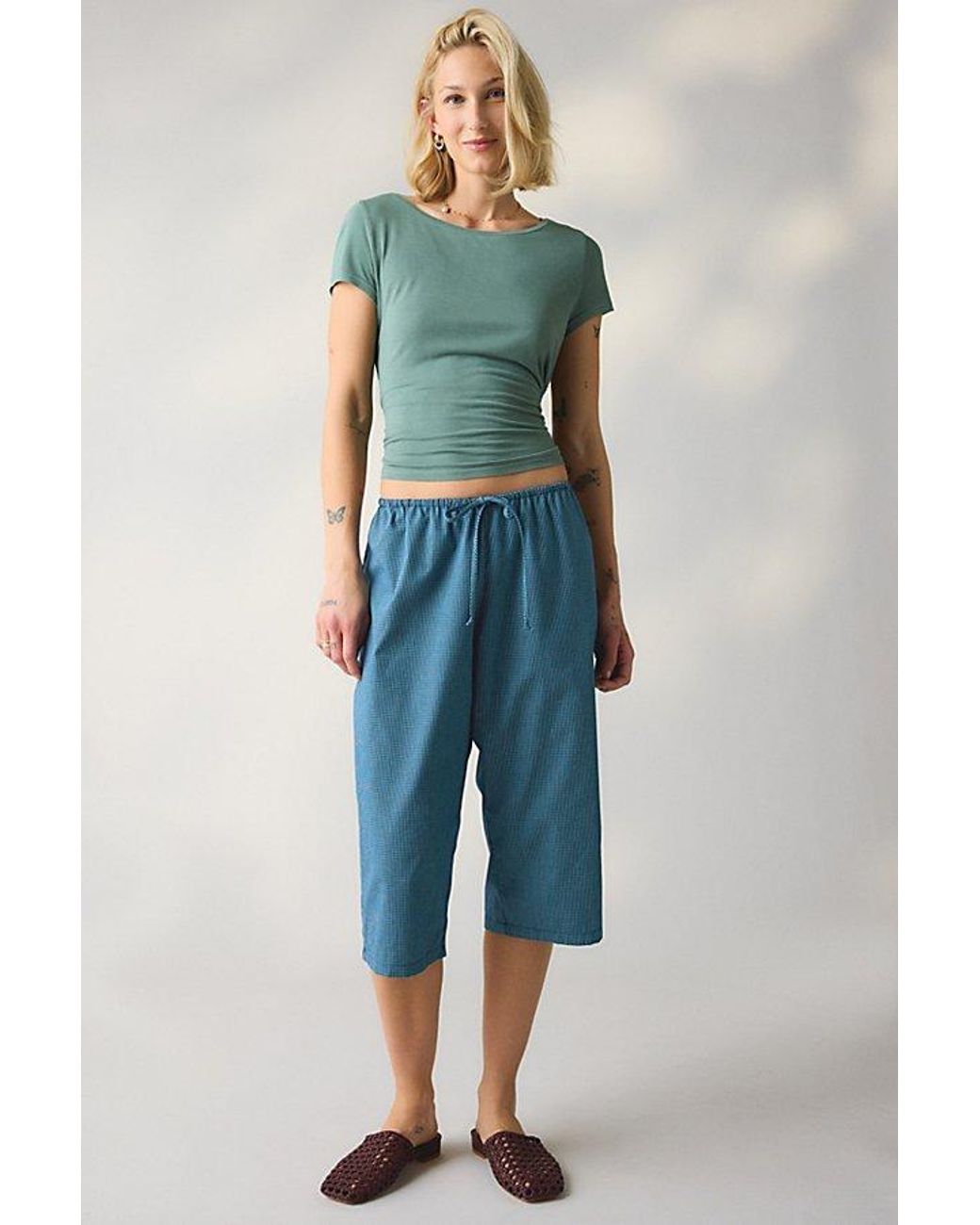 Vintage & ReMADE by UO Remade By Uo Remnants Check Loose Capri Pants in ...