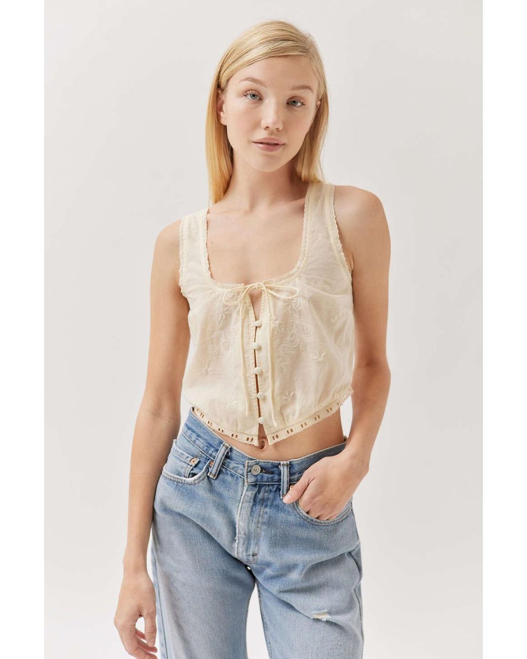 Urban Outfitters Uo Eve Embroidered Corset Top In Natural Lyst