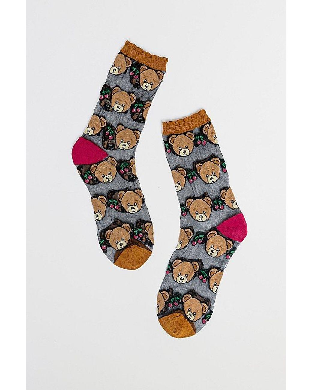 Sock Candy Teddy Bear Ruffle Sheer Sock in Red | Lyst