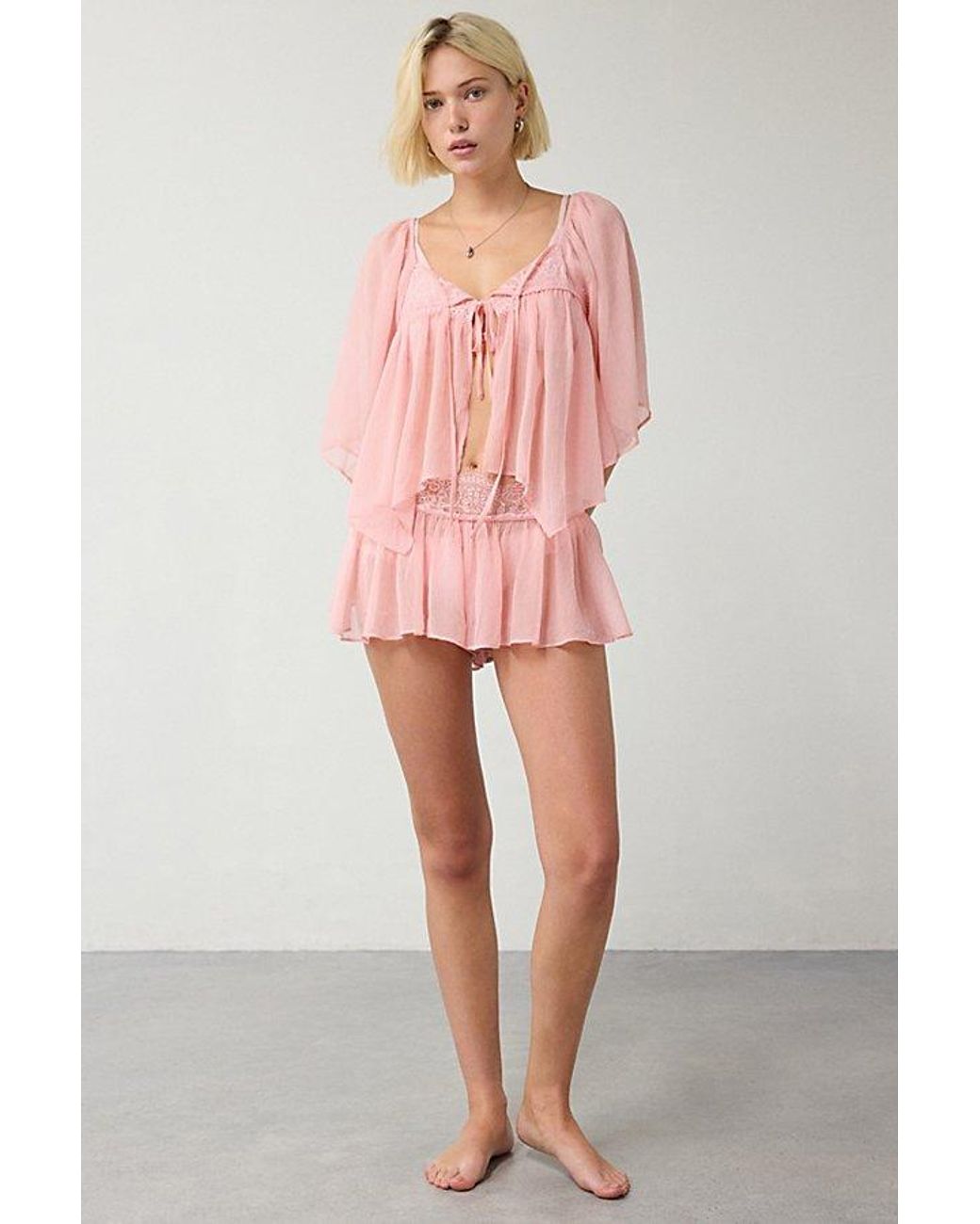 Out From Under Sweet Like Honey Sheer Lace Trim 2-Piece Set Top in Pink ...