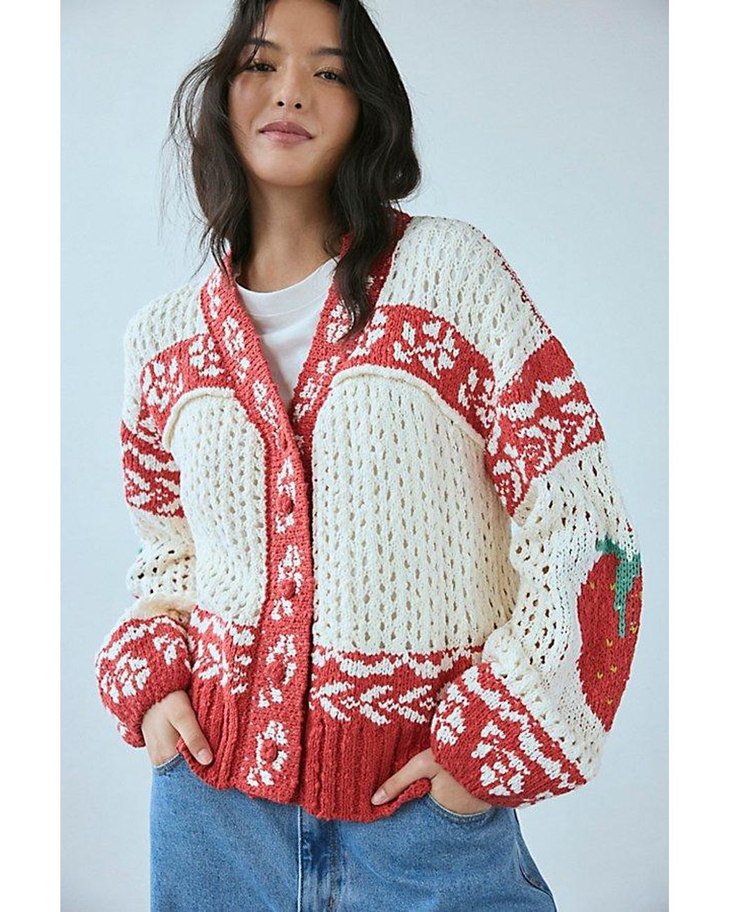 Kimchi Blue Libby Oversized Fairisle Knit Cardigan in Red | Lyst Kimchi Blue Libby Oversized Fairisle Knit Cardigan in Red | Lyst