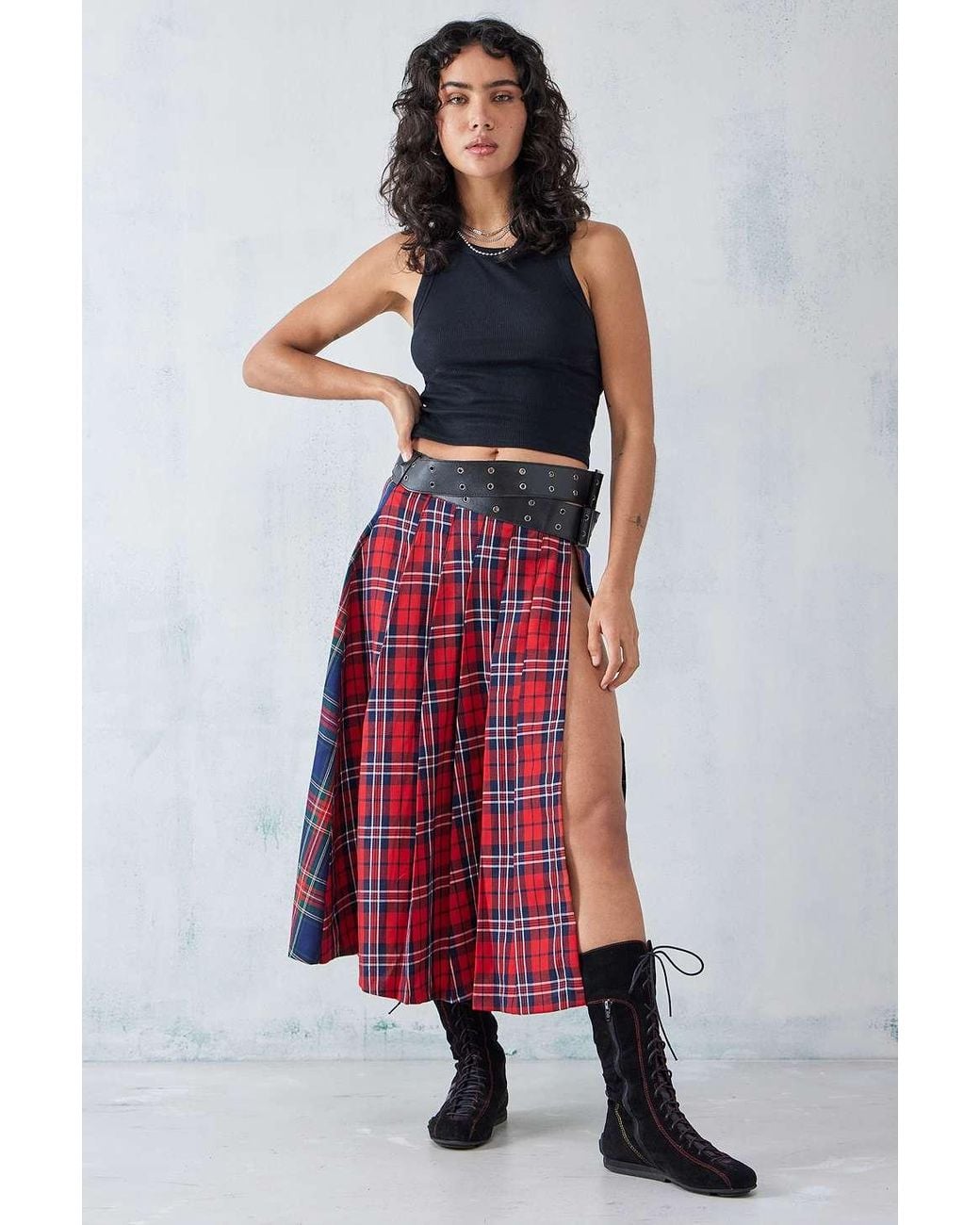 Jaded London Rebel Maxi Kilt in Red | Lyst UK
