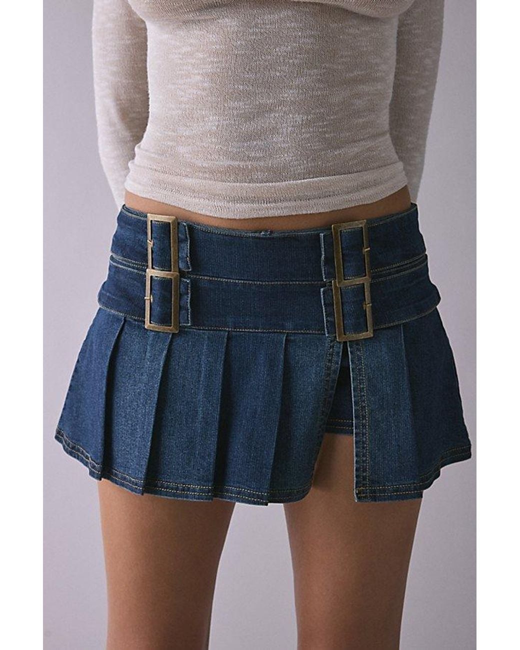 BDG Double Trouble Belted Denim Micro Mini Skort in Blue | Lyst