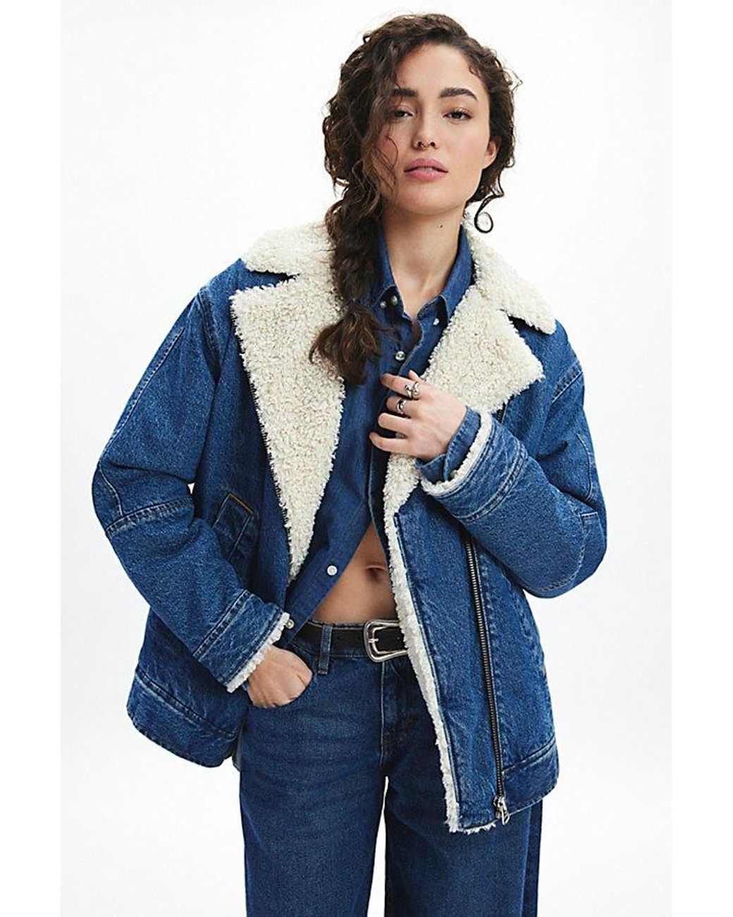 Levi's Piled Fleece Denim Flight Jacket in Blue | Lyst