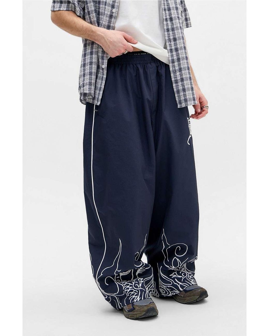 Ed Hardy Uo Exclusive Navy Print Nylon Track Pants in Blue for Men ...
